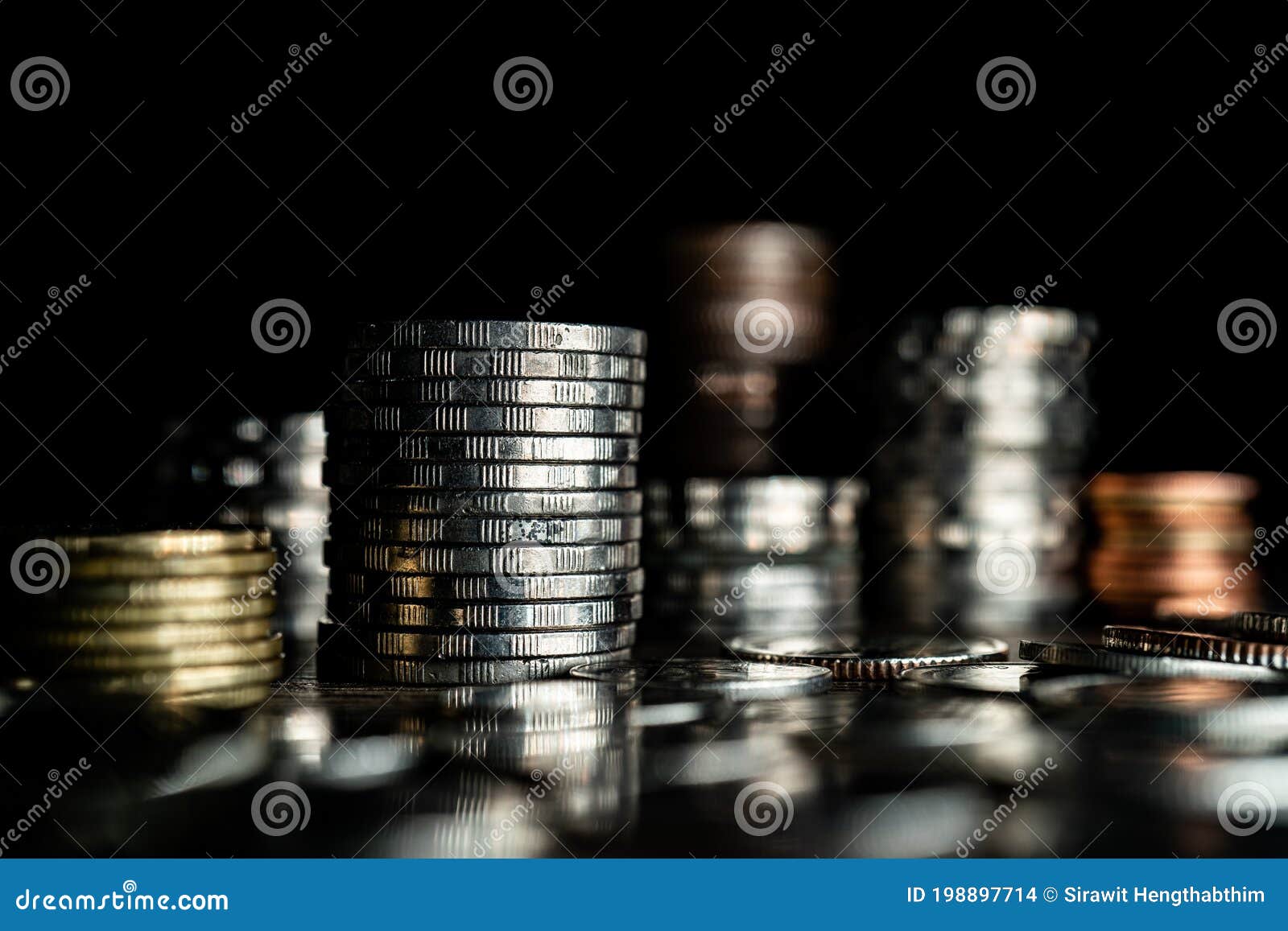 Stack of Different Coins on Dark Background Stock Photo - Image of ...