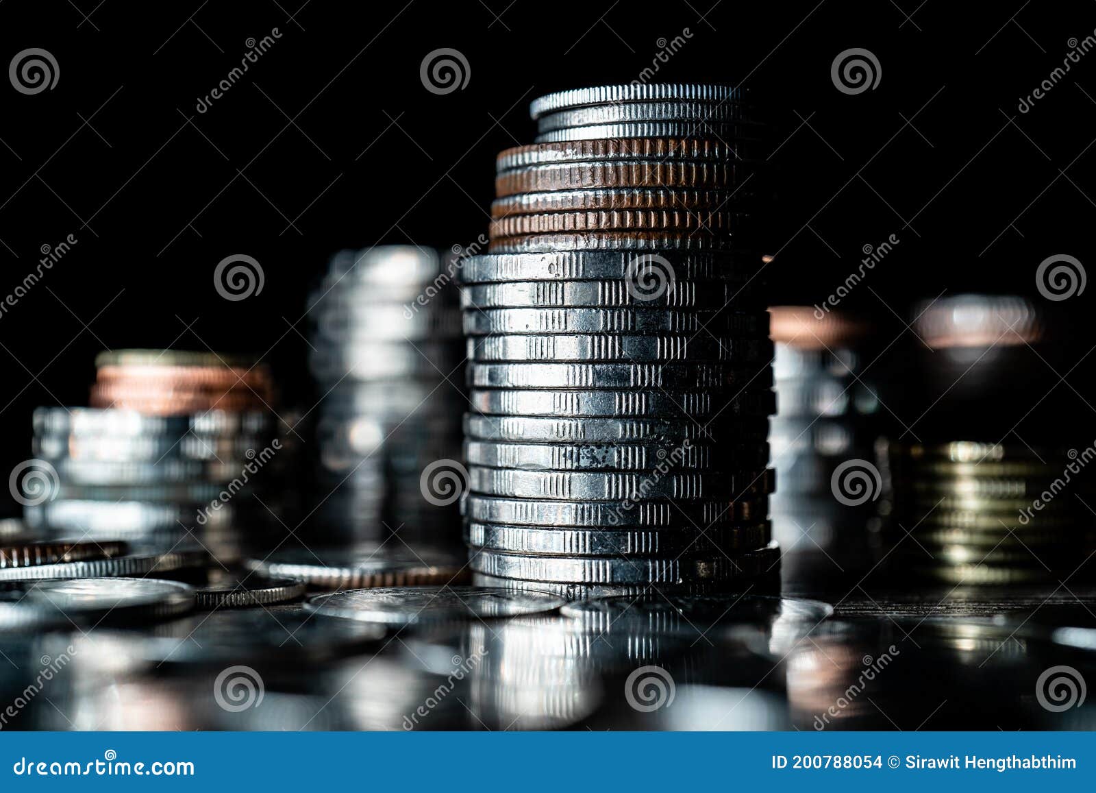 Stack of Different Coins on Dark Background Stock Photo - Image of ...