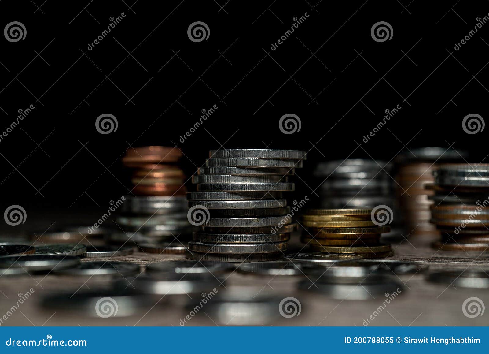 Stack of Different Coins on Dark Background Stock Image - Image of ...