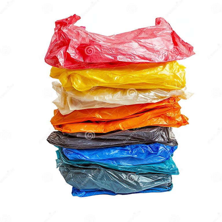 Stack of Different Colored Plastic Bags, Neatly Arranged and Isolated ...