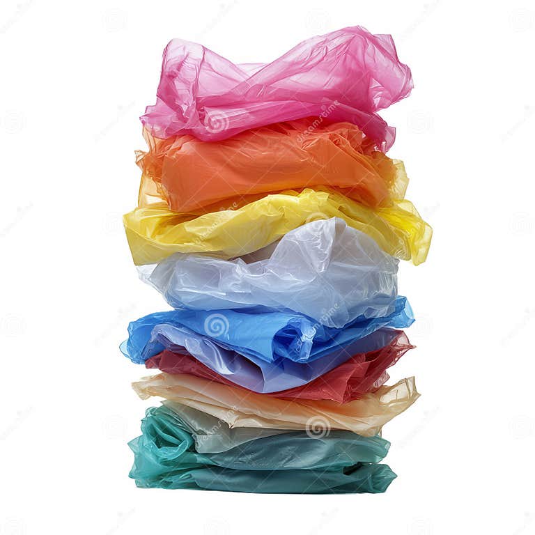 Stack of Different Colored Plastic Bags, Neatly Arranged and Isolated ...