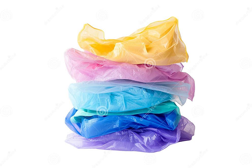 Stack of Different Colored Plastic Bags, Neatly Arranged and Isolated ...