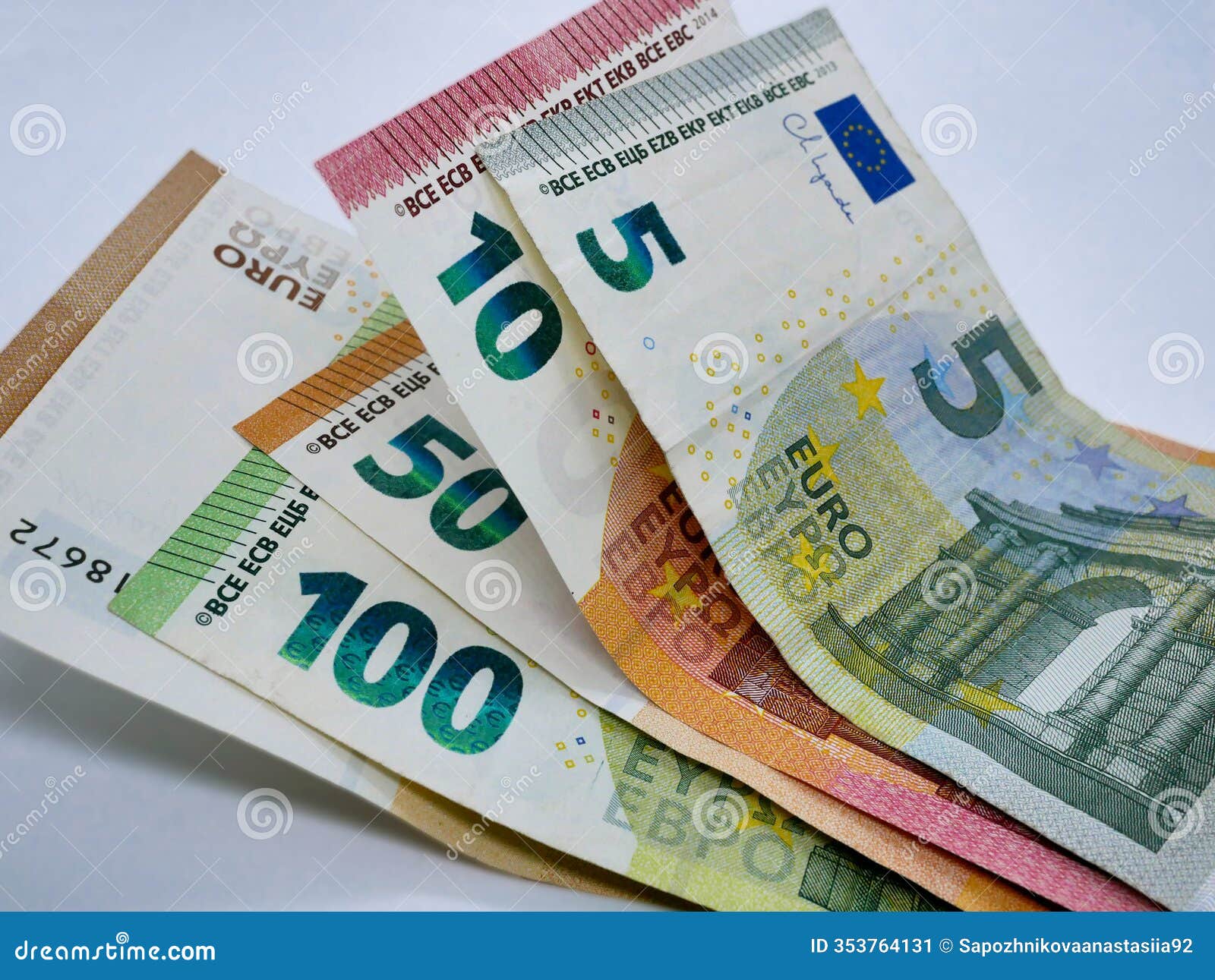 A Stack of Different Euro Bills Paper Banknotes, Flat Lay Close Up on a ...