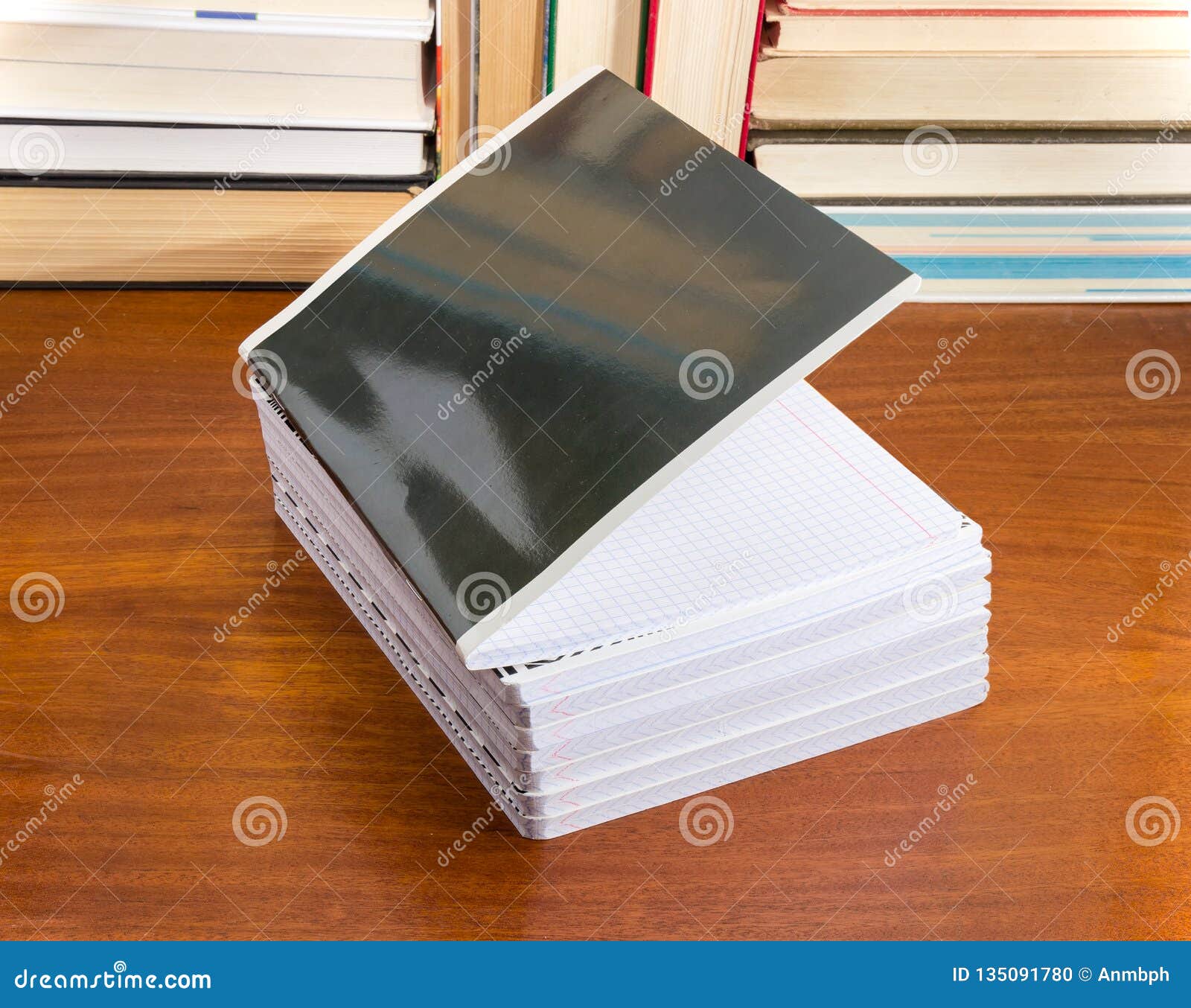 Stack of Different Exercise Books on Table Against of Books Stock Photo ...