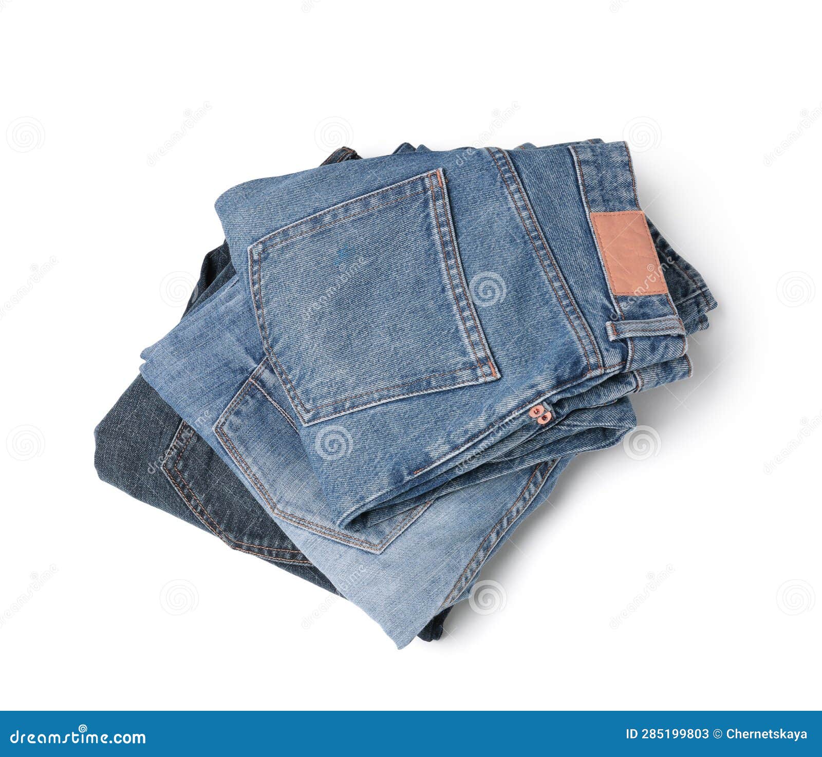 Stack of Different Folded Jeans Isolated on White Stock Image - Image ...