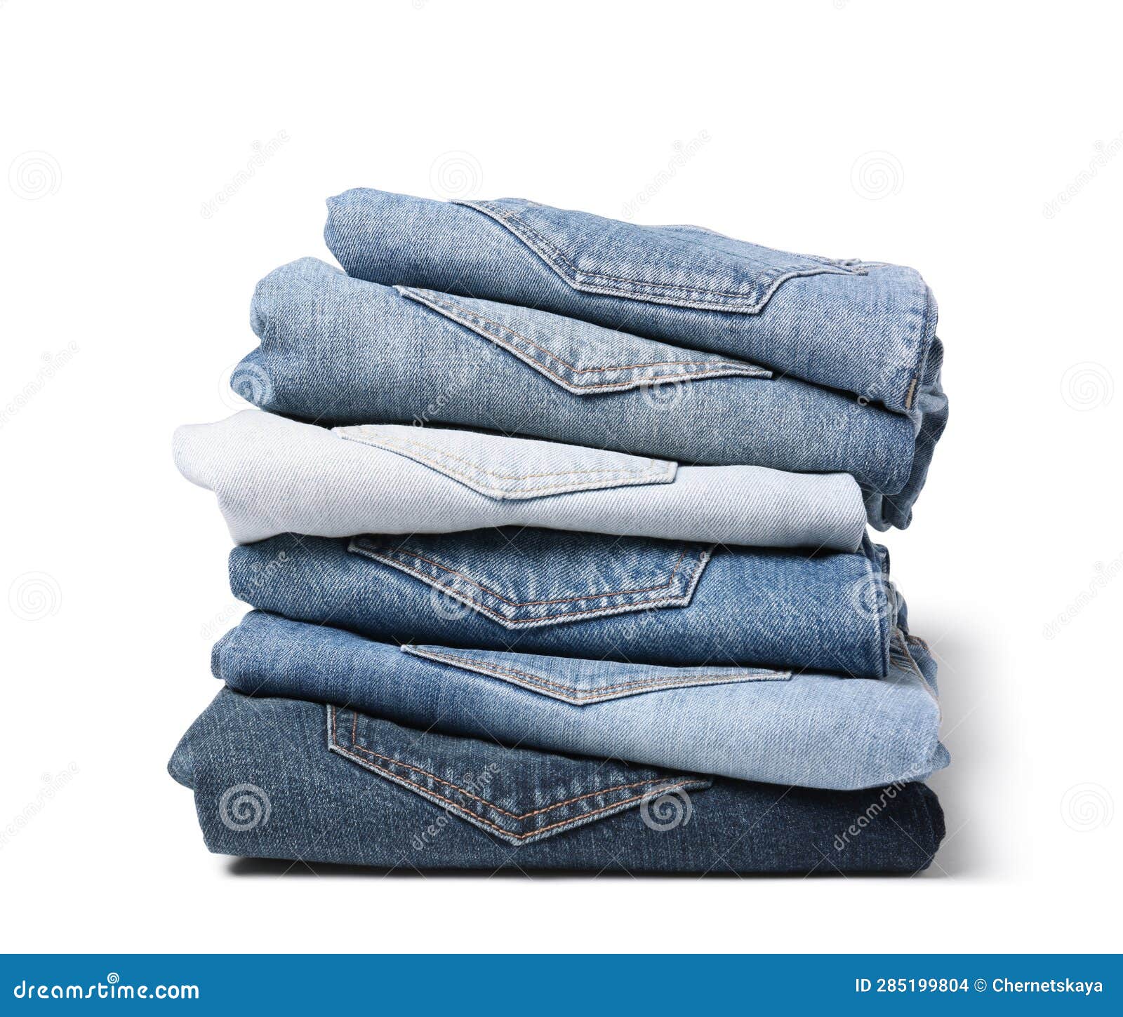 Stack of Different Folded Jeans Isolated on White Stock Photo - Image ...