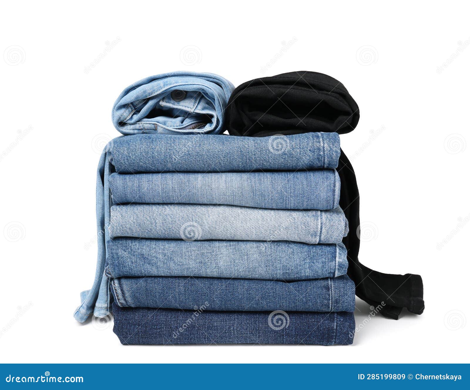 Stack of Different Folded Jeans Isolated on White Stock Image - Image ...