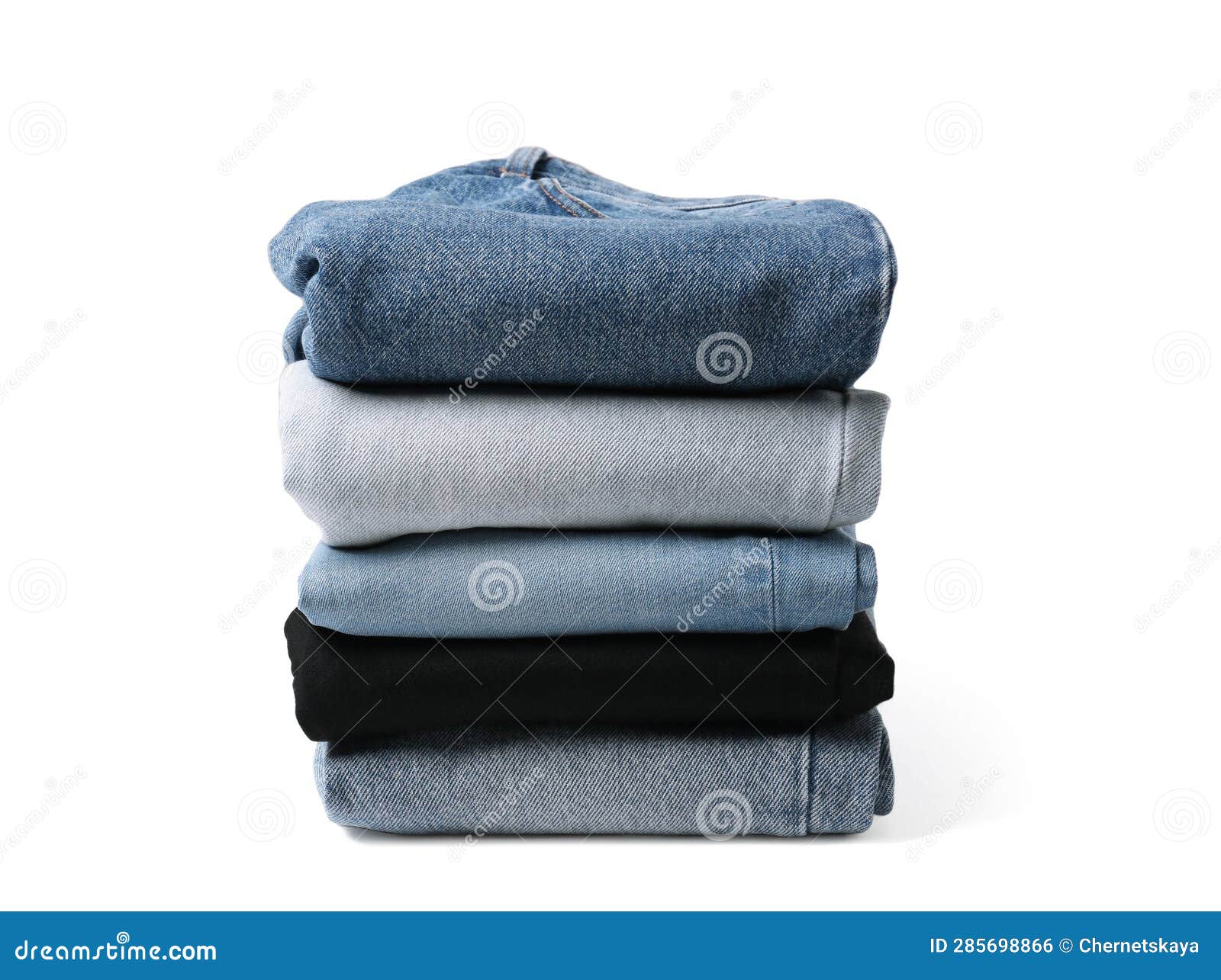 Stack of Different Folded Jeans Isolated on White Stock Photo - Image ...