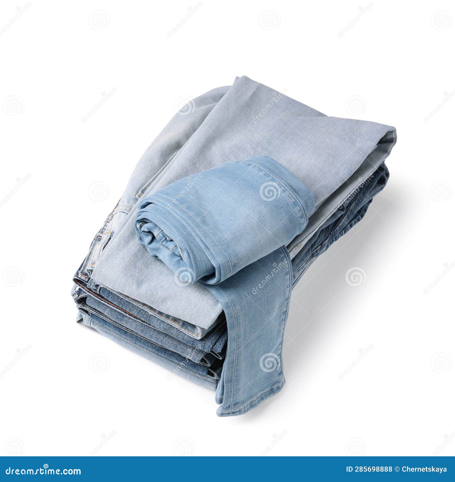 Stack of Different Folded Jeans Isolated on White Stock Photo - Image ...