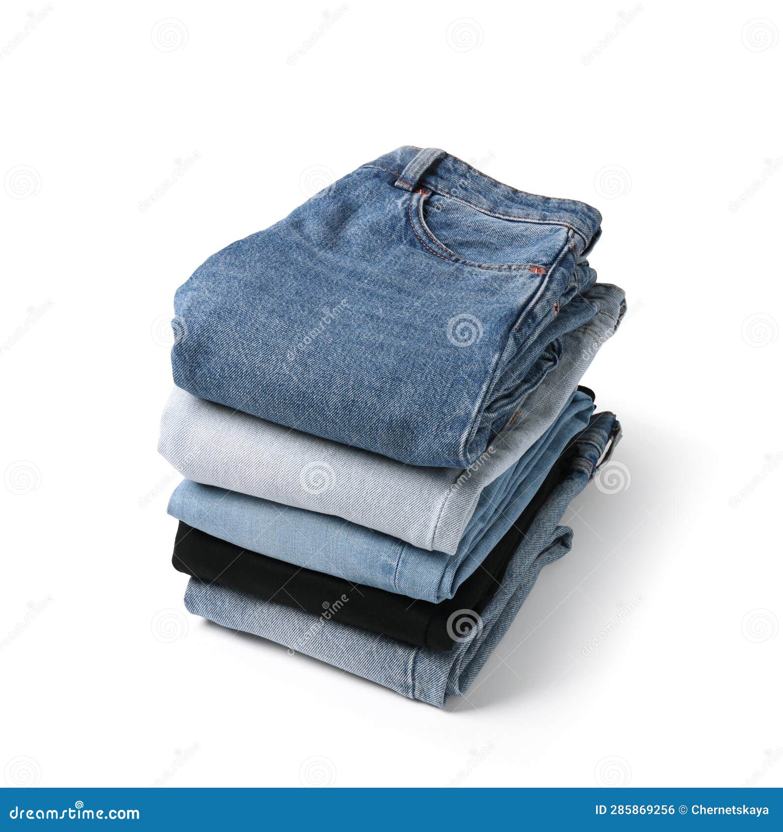 Stack of Different Folded Jeans Isolated on White Stock Photo - Image ...