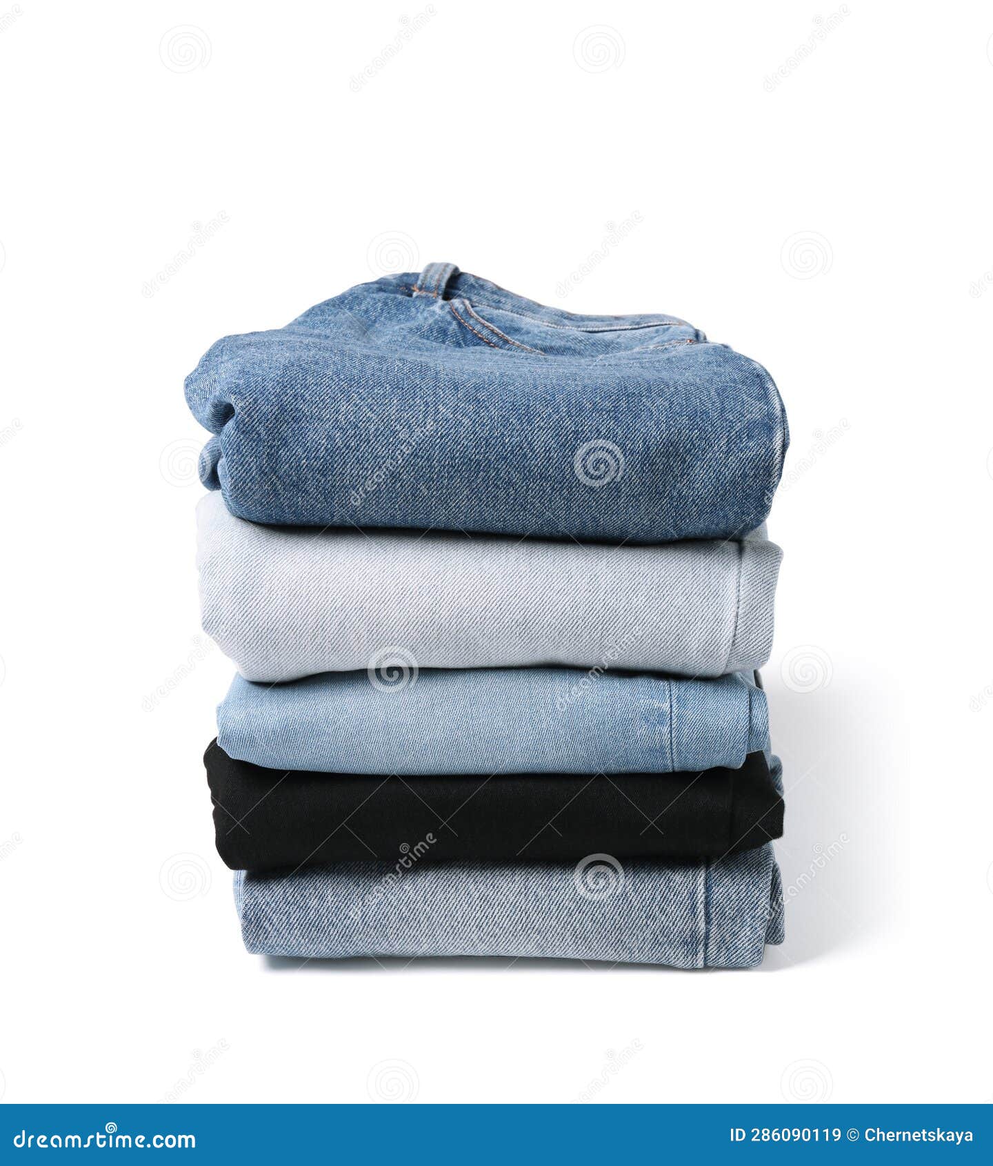 Stack of Different Folded Jeans Isolated on White Stock Image - Image ...