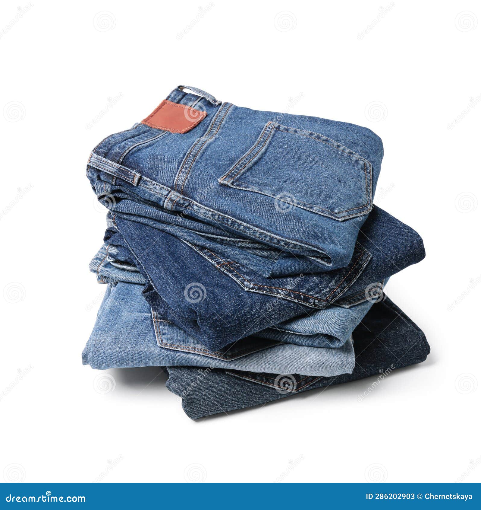 Stack of Different Folded Jeans Isolated on White Stock Image - Image ...