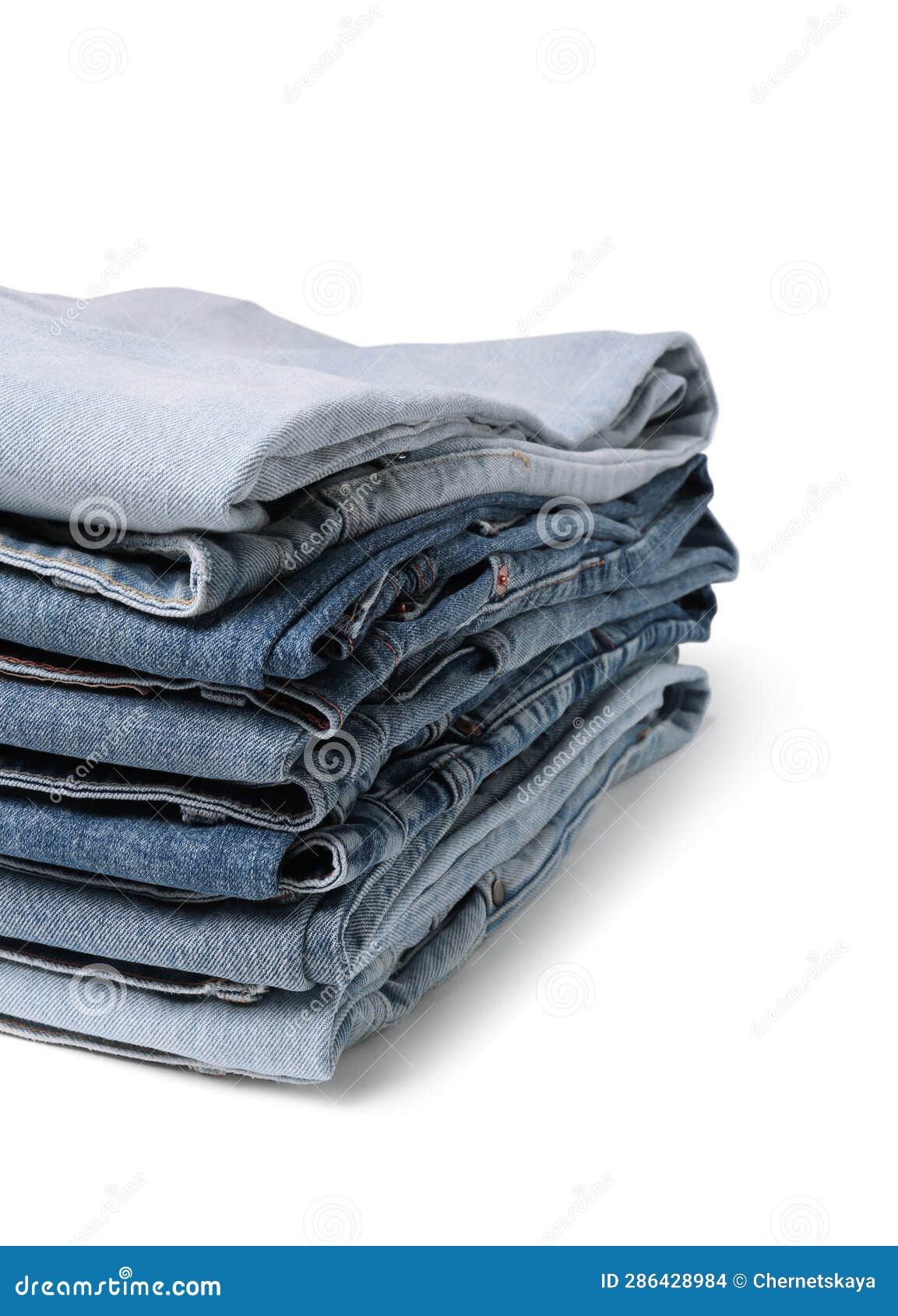 Stack of Different Folded Jeans Isolated on White Stock Photo - Image ...
