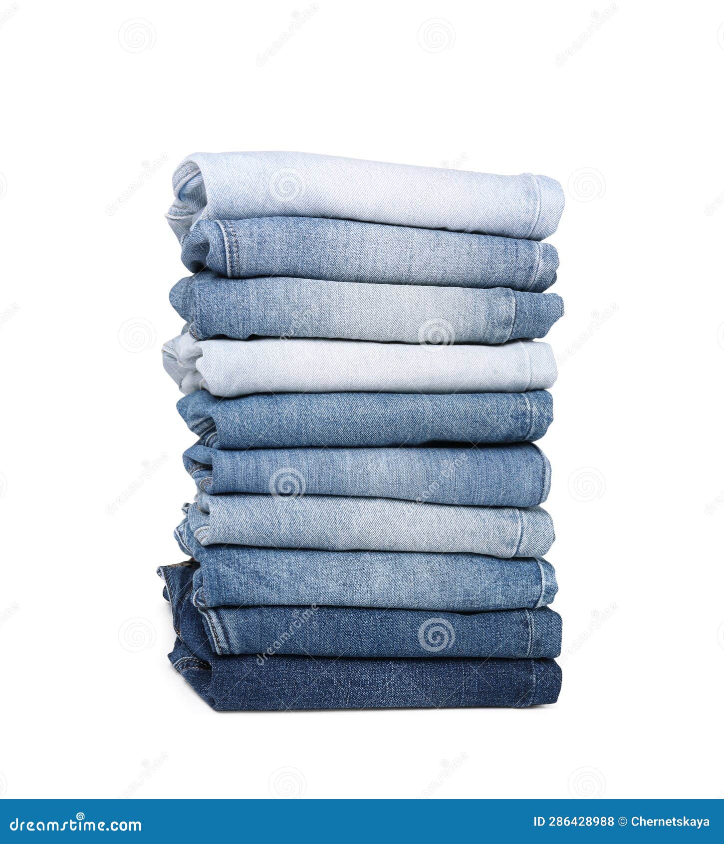 Stack of Different Folded Jeans Isolated on White Stock Photo - Image ...