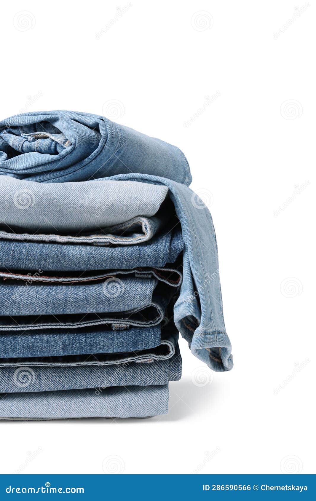 Stack of Different Folded Jeans Isolated on White Stock Photo - Image ...