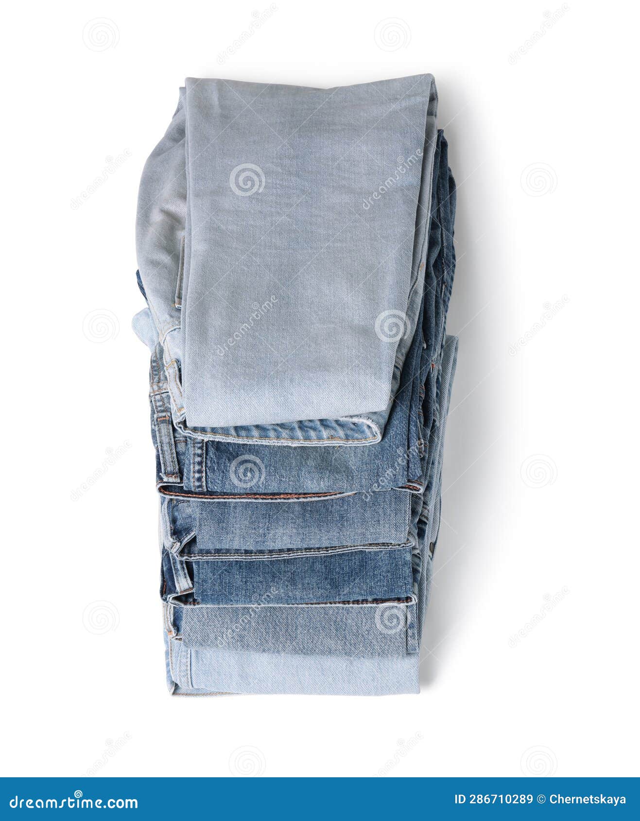 Stack of Different Folded Jeans Isolated on White Stock Image - Image ...