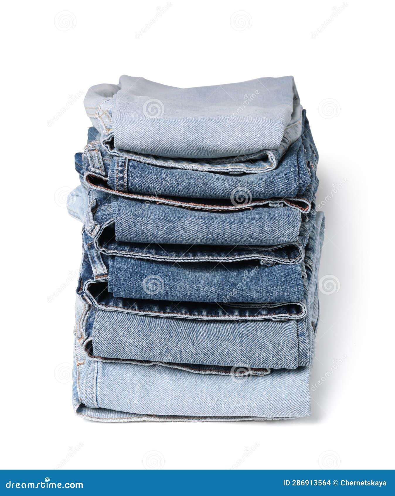 Stack of Different Folded Jeans Isolated on White Stock Photo - Image ...