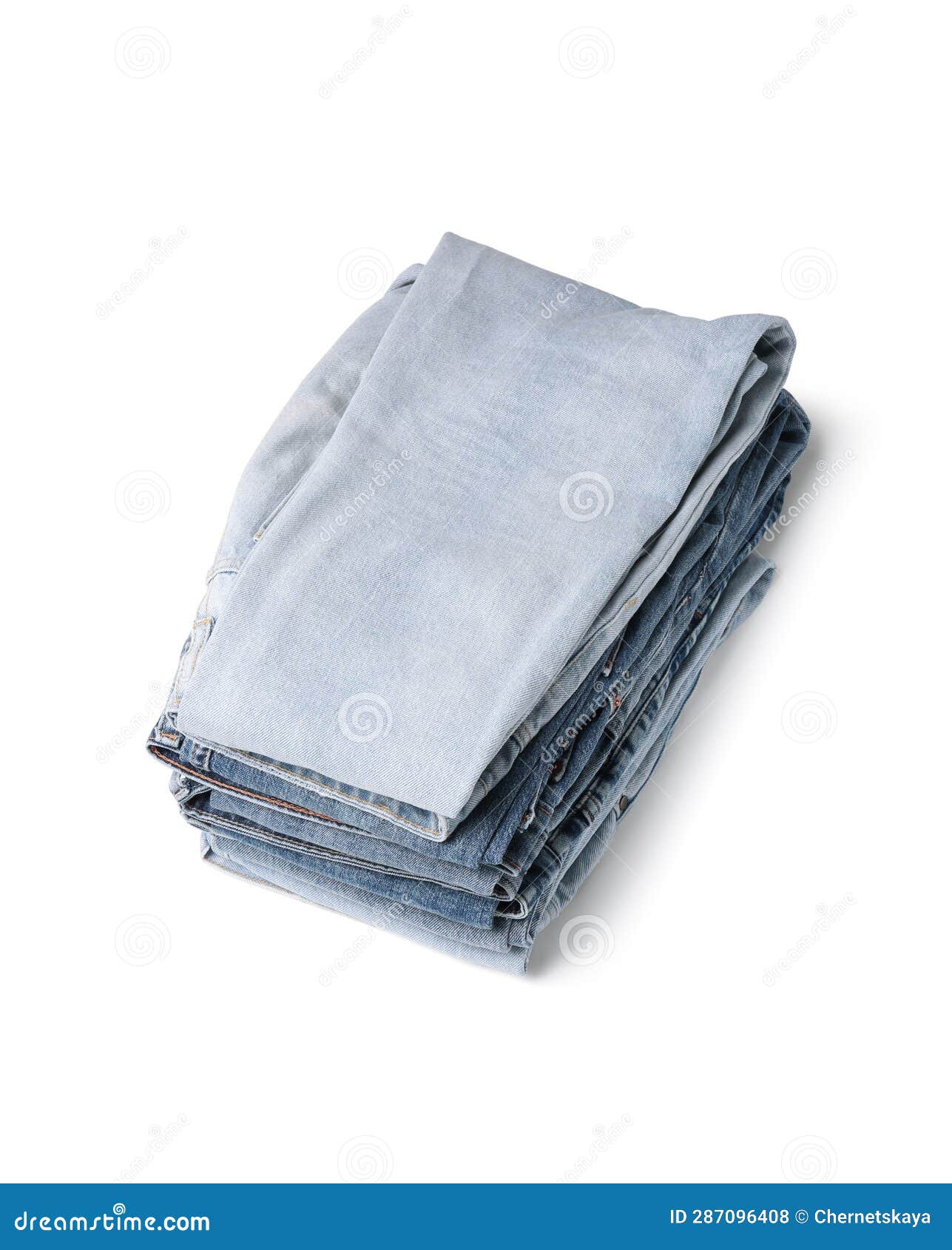 Stack of Different Folded Jeans Isolated on White Stock Photo - Image ...