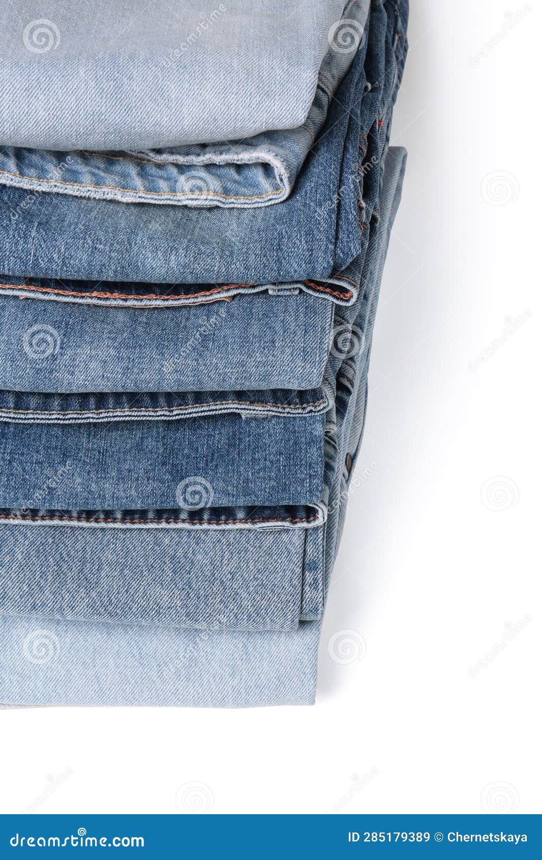 Stack of Different Folded Jeans Isolated on White Stock Image - Image ...