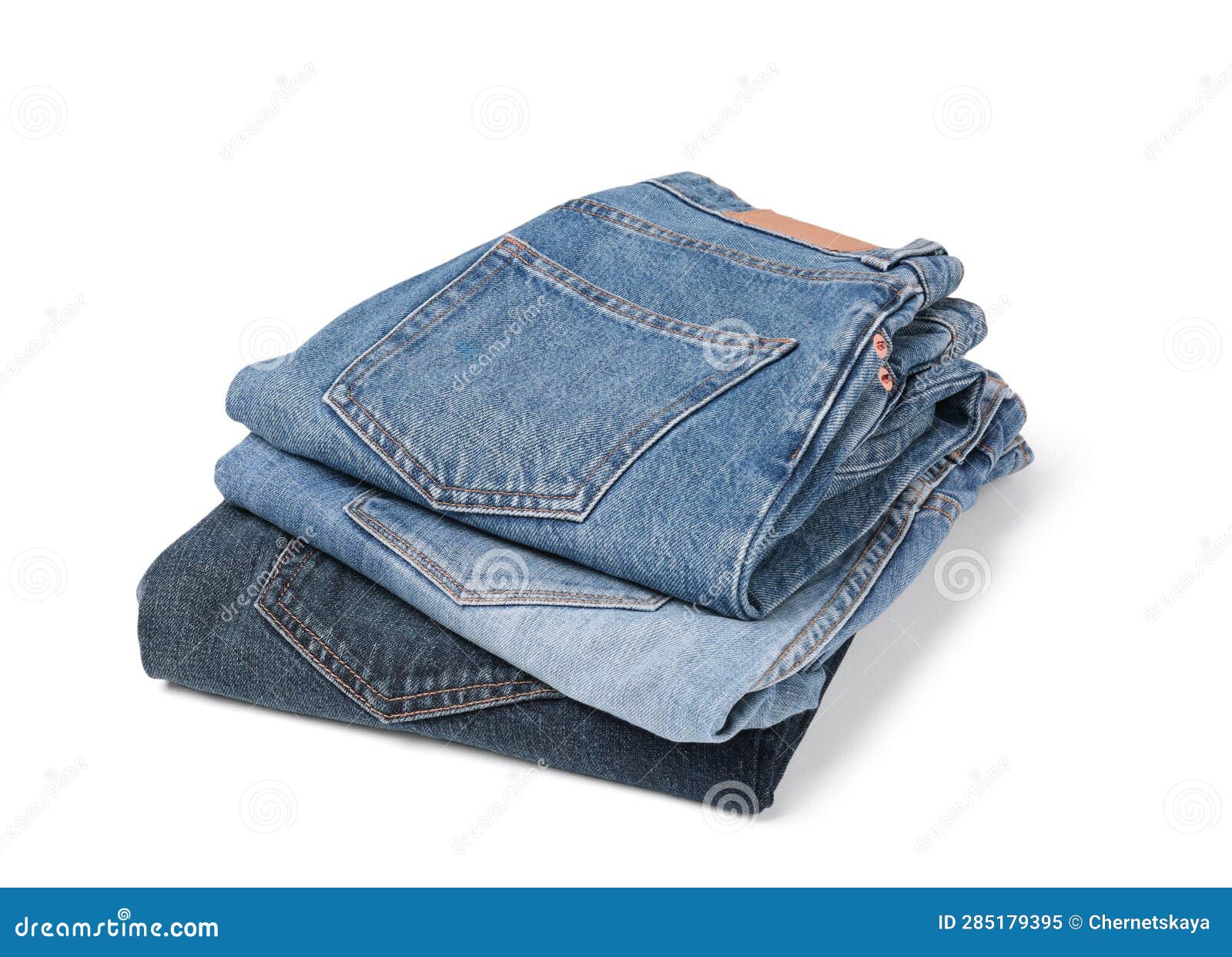 Stack of Different Folded Jeans Isolated on White Stock Image - Image ...