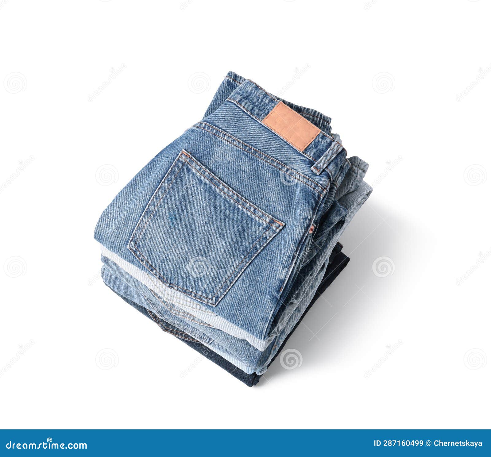 Stack of Different Folded Jeans Isolated on White Stock Image - Image ...