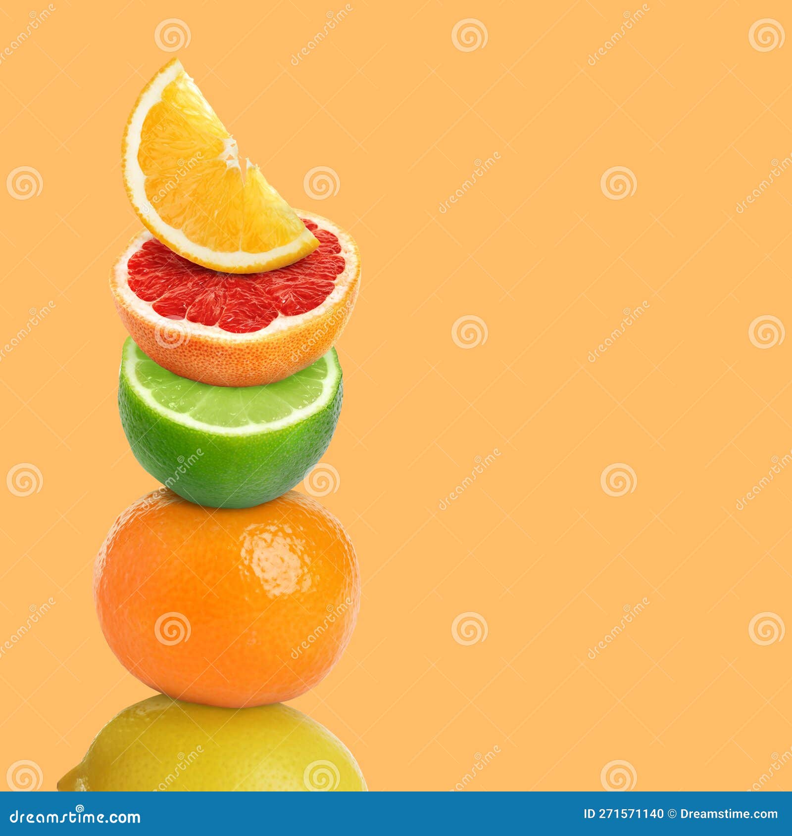 Stack of Different Fresh Citrus Fruits on Pale Orange Background, Space ...