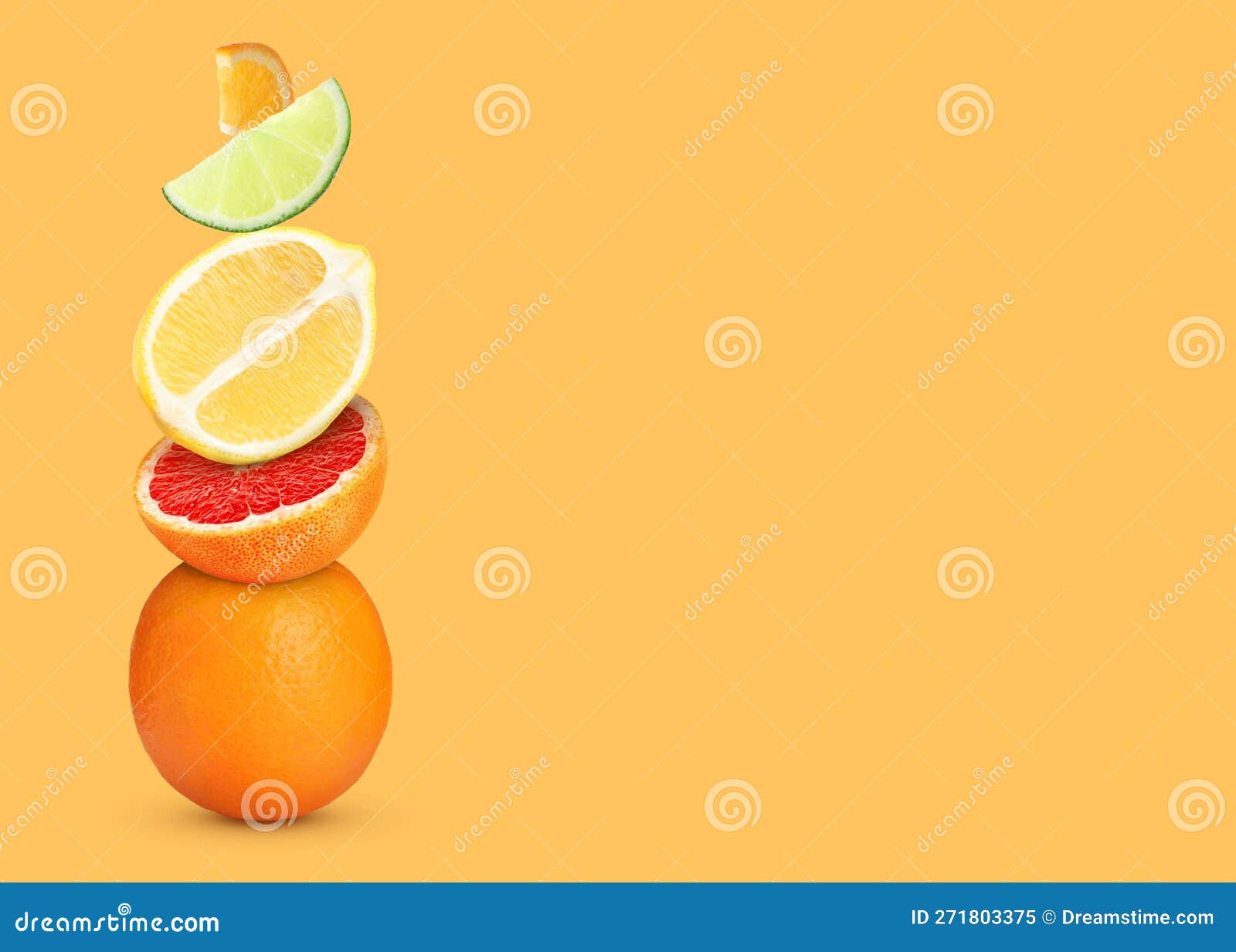 Stack of Different Fresh Citrus Fruits on Pale Orange Background, Space ...