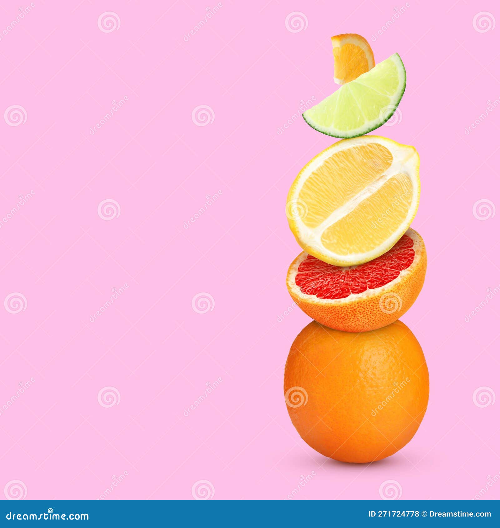 Stack of Different Fresh Citrus Fruits on Pale Pink Background, Space ...