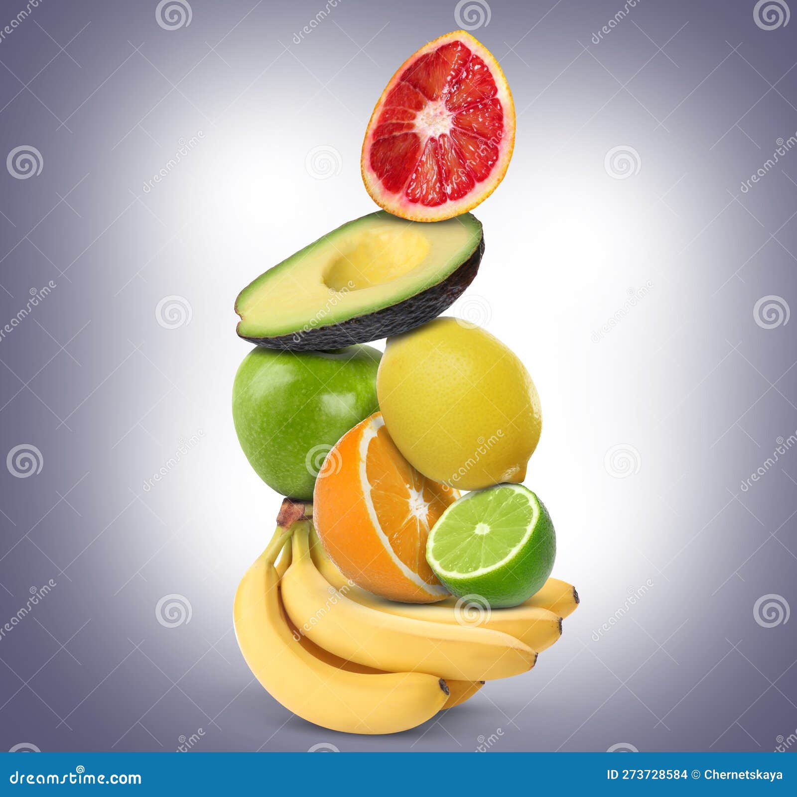 Stack of Different Fresh Fruits on Pale Greyish Blue Gradient ...