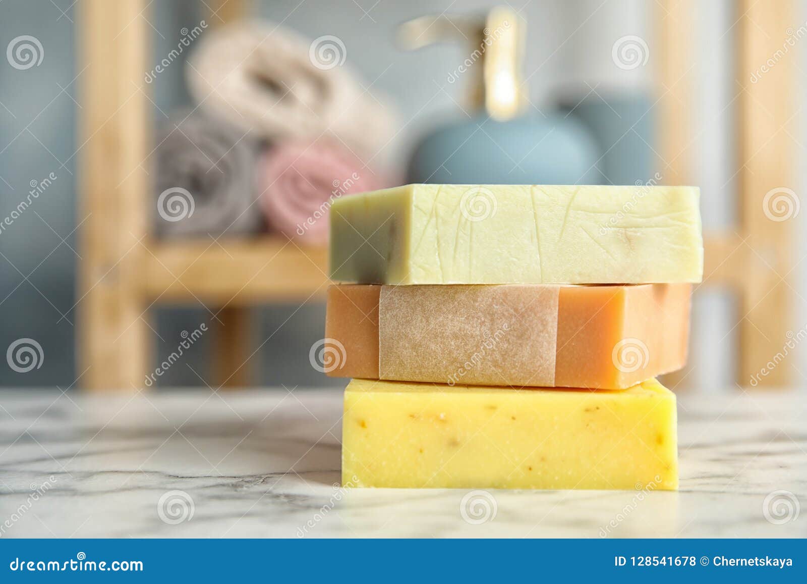 Stack of Different Handmade Soap Bars on Table Stock Photo - Image of ...