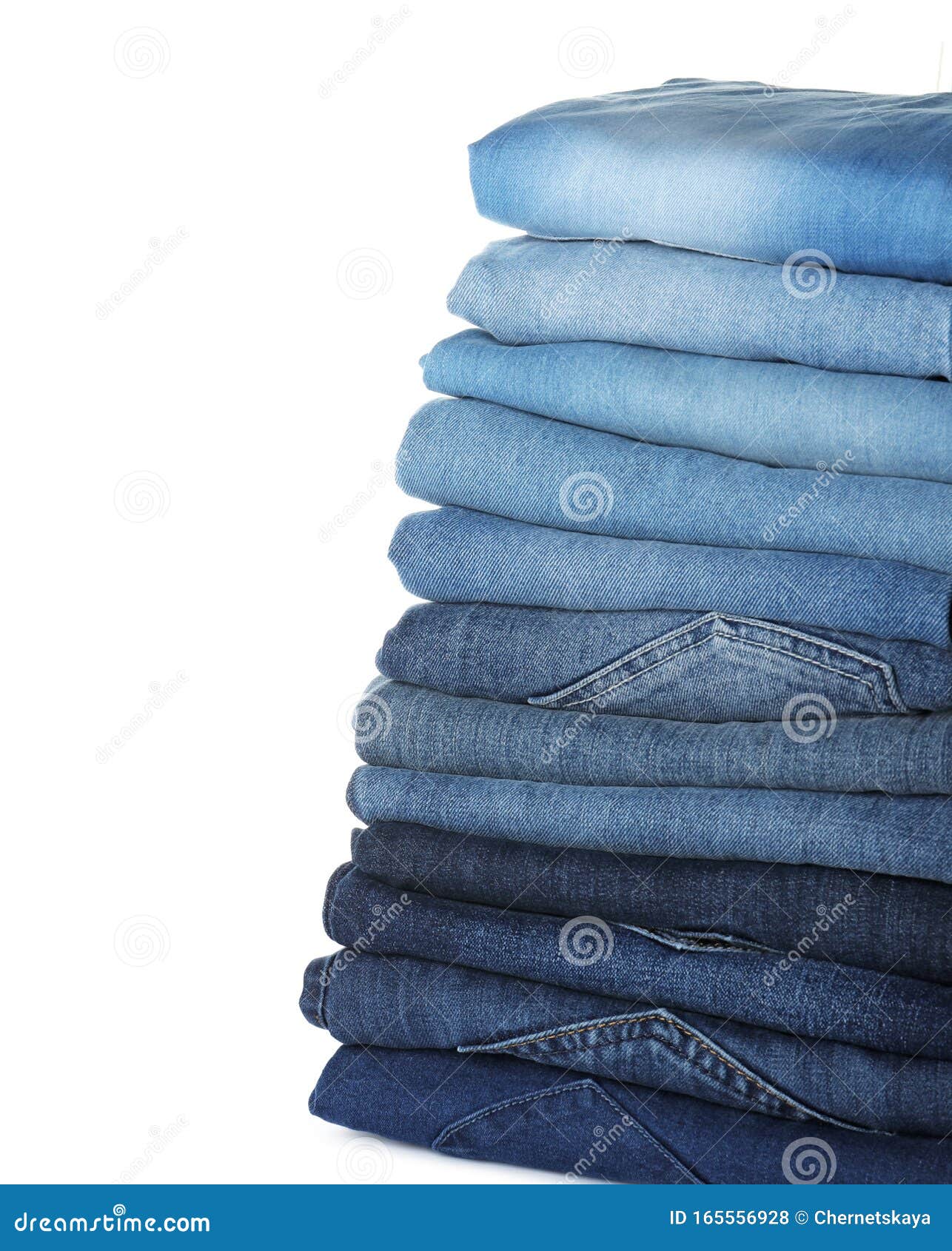 Stack of Different Jeans Isolated on White Stock Photo - Image of cloth ...