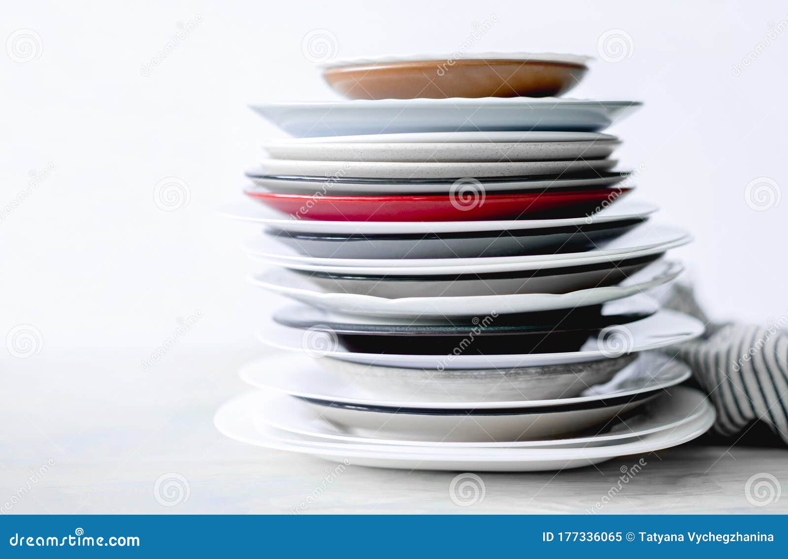 Stack of different plates stock image. Image of dinning - 177336065
