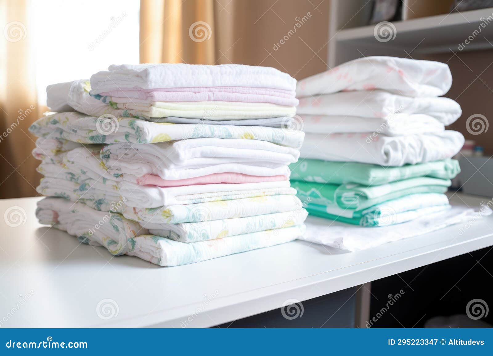 Stack of Different Sized Diapers on a Changing Table Stock Image ...