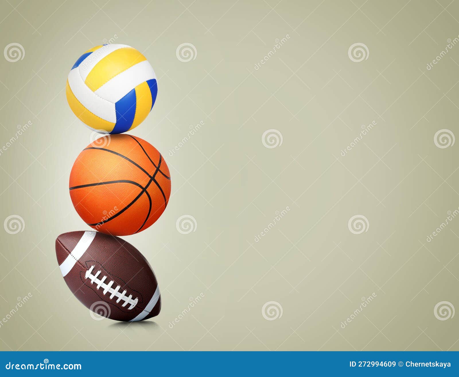 Stack of Different Sport Balls on Beige Background, Space for Text ...
