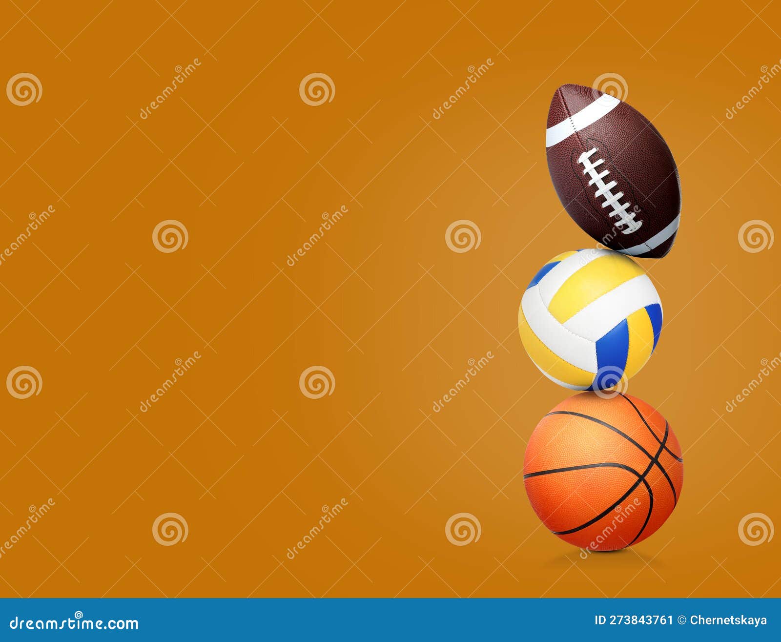 Stack of Different Sport Balls on Dark Orange Background, Space for ...
