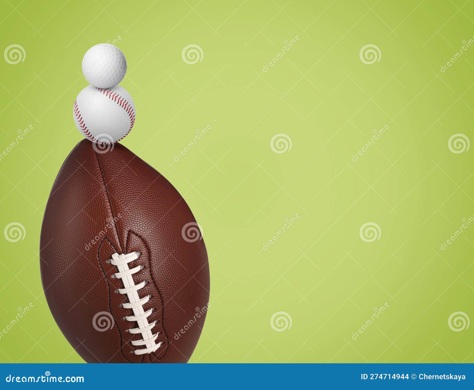 Stack of Different Sport Balls on Green Yellow Background, Space for ...