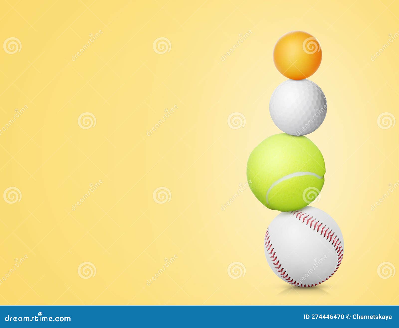 Stack of Different Sport Balls on Light Yellow Background, Space for ...