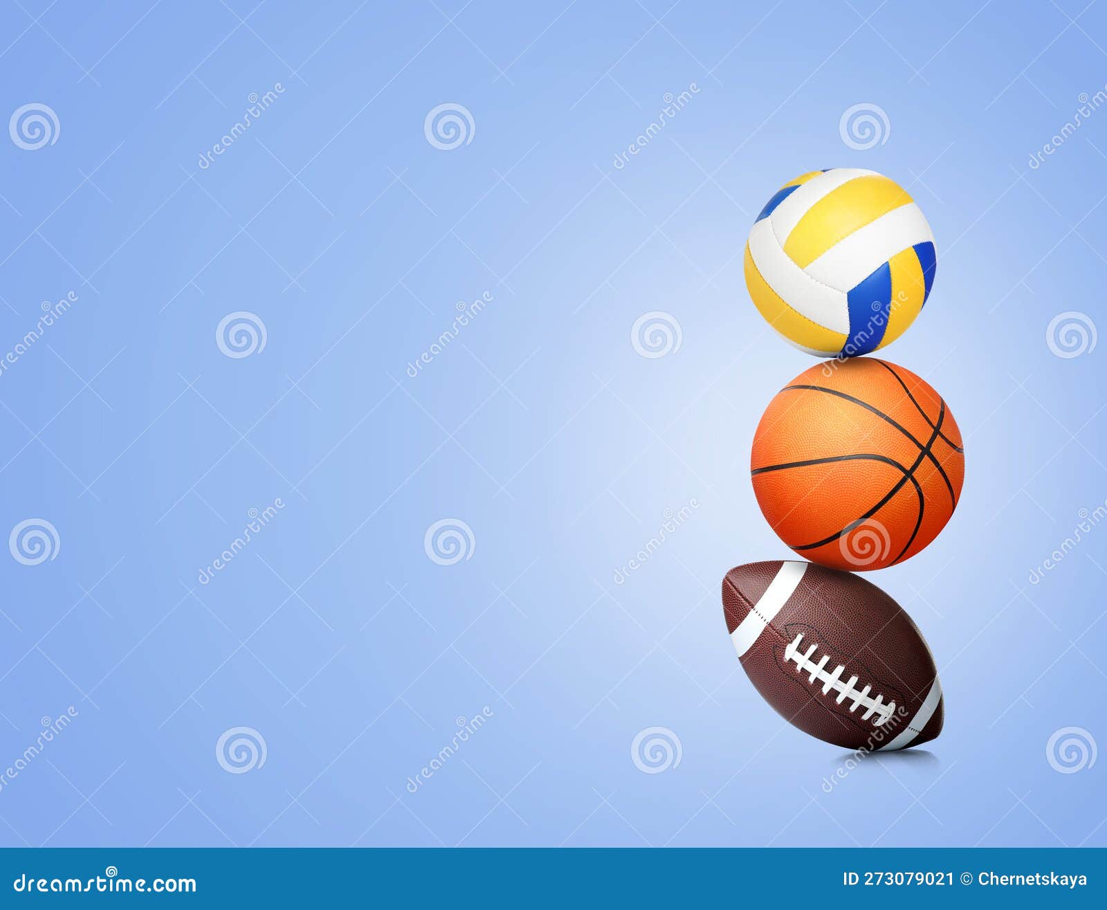 Stack of Different Sport Balls on Pale Blue Background, Space for Text ...
