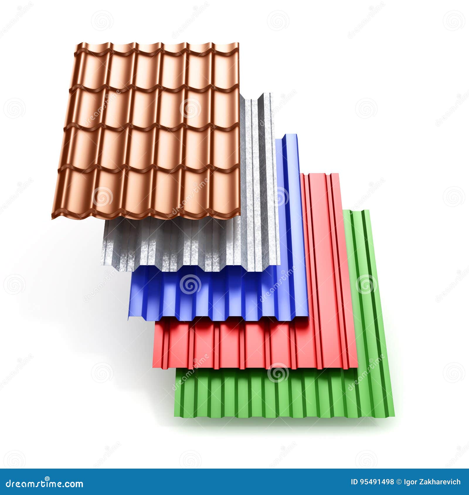 Stack of Different Types Metal Roof Coating. Stock Photo - Image of ...