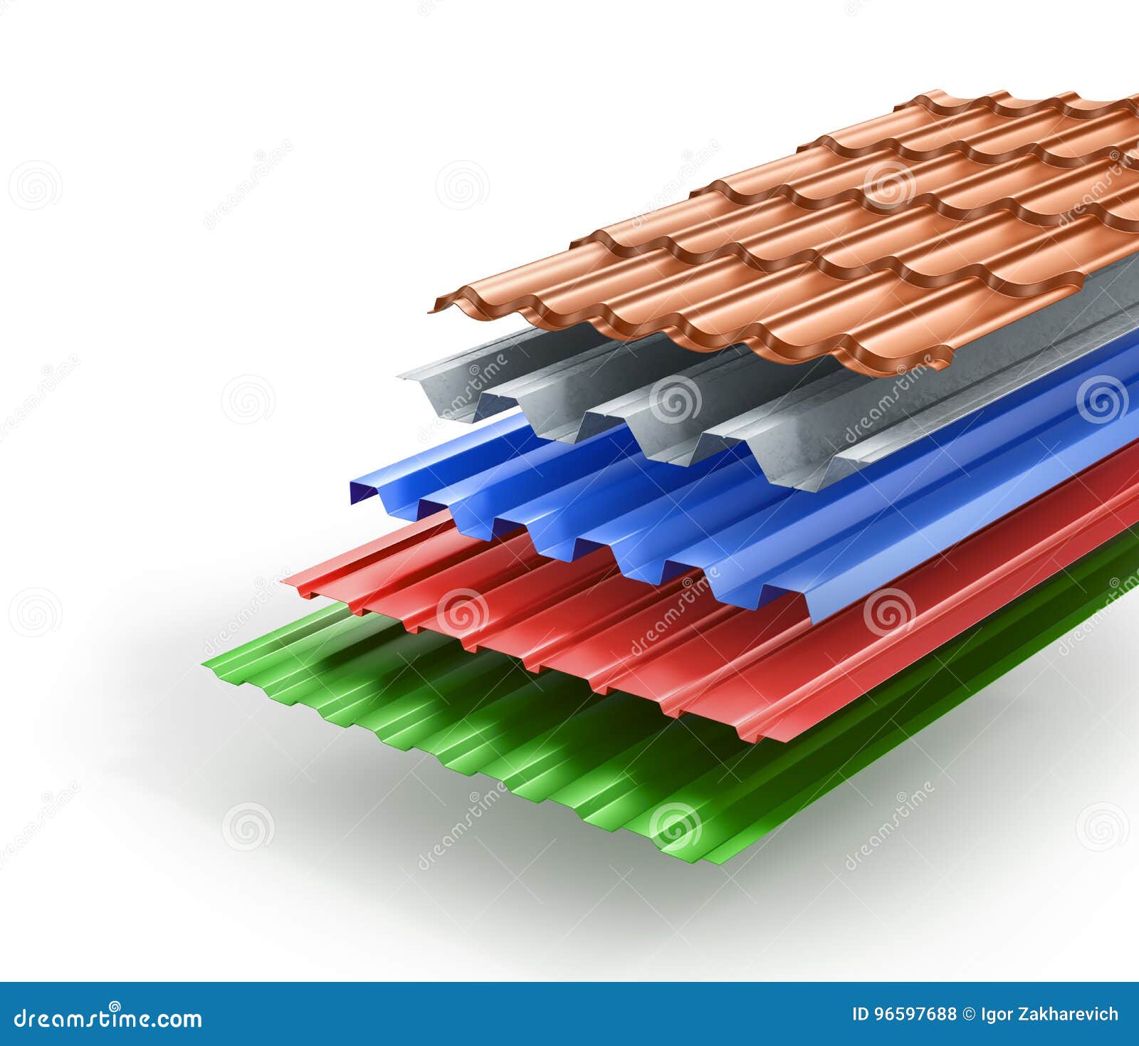 Stack of Different Types Metal Roof Coating. Stock Photo - Image of ...