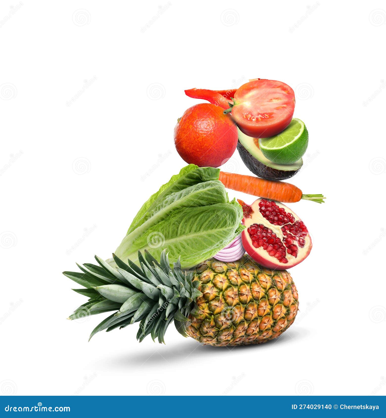 Stack of Different Vegetables and Fruits Isolated on White Stock Photo ...