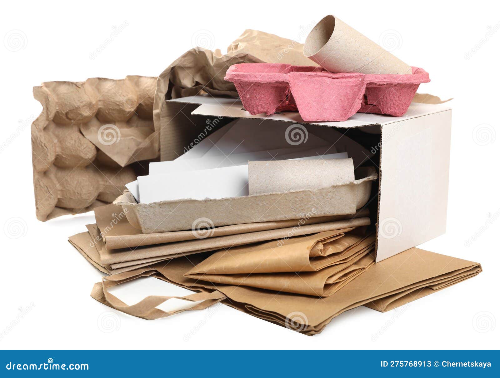 Stack of Different Waste Paper on White Background Stock Image - Image ...