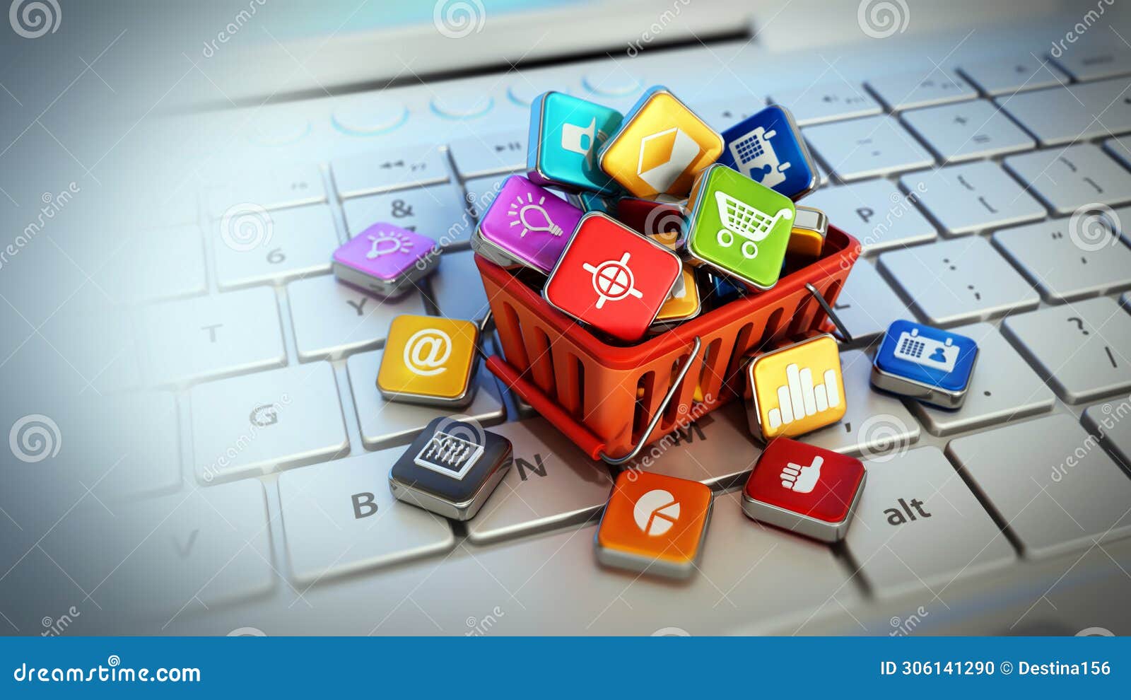 Stack of Digital Apps Inside Shopping Basket Standing on Laptop ...