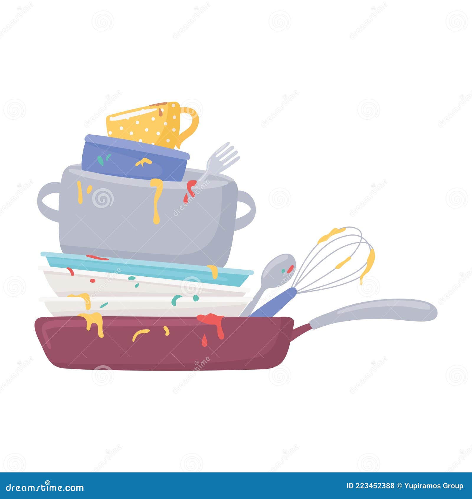 Stack of dirty dishes stock vector. Illustration of mess - 223452388