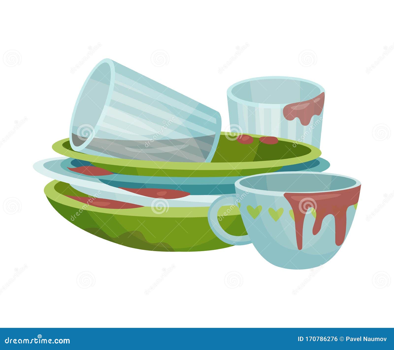Stack of Dirty Dishes and Crockery Vector Illustration Stock Vector ...