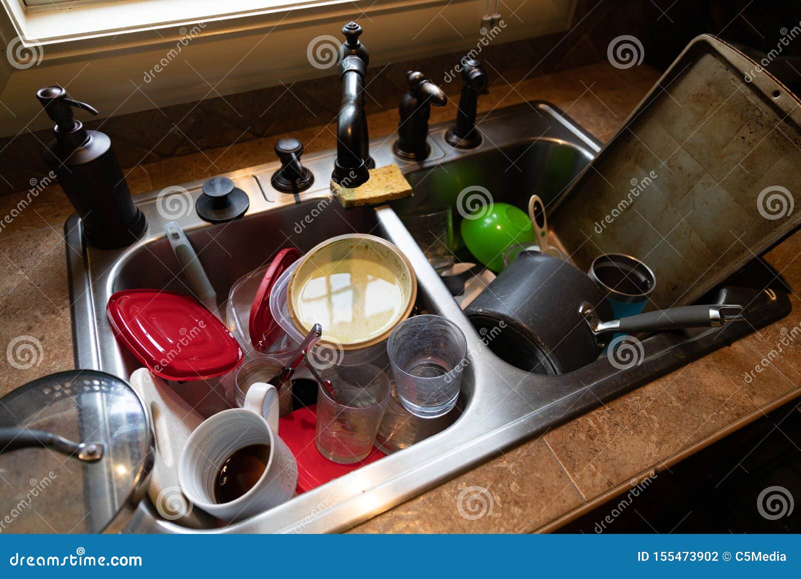 Dirty Dishes Stacked in the Sink Stock Photo - Image of home, pile ...