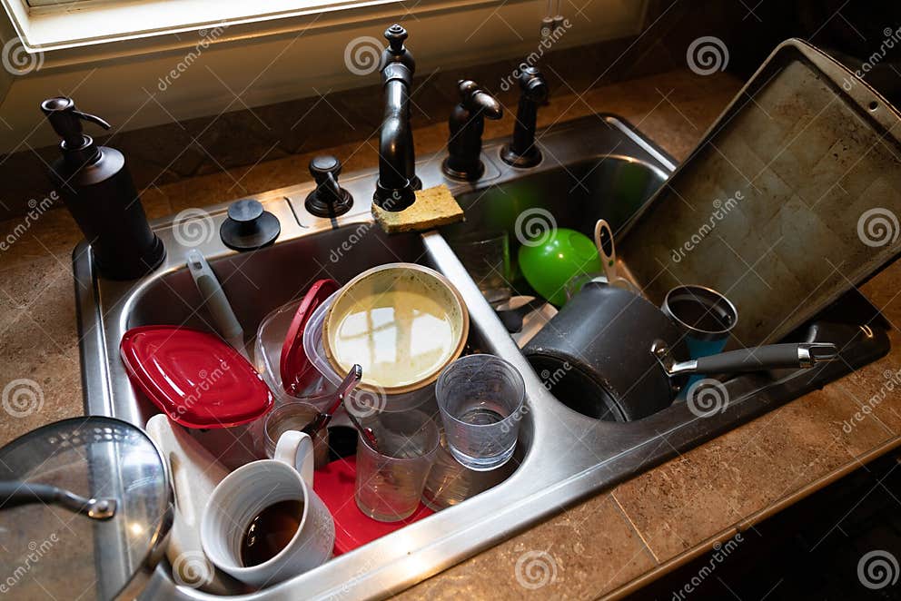 Dirty Dishes Stacked in the Sink Stock Photo - Image of home, pile ...