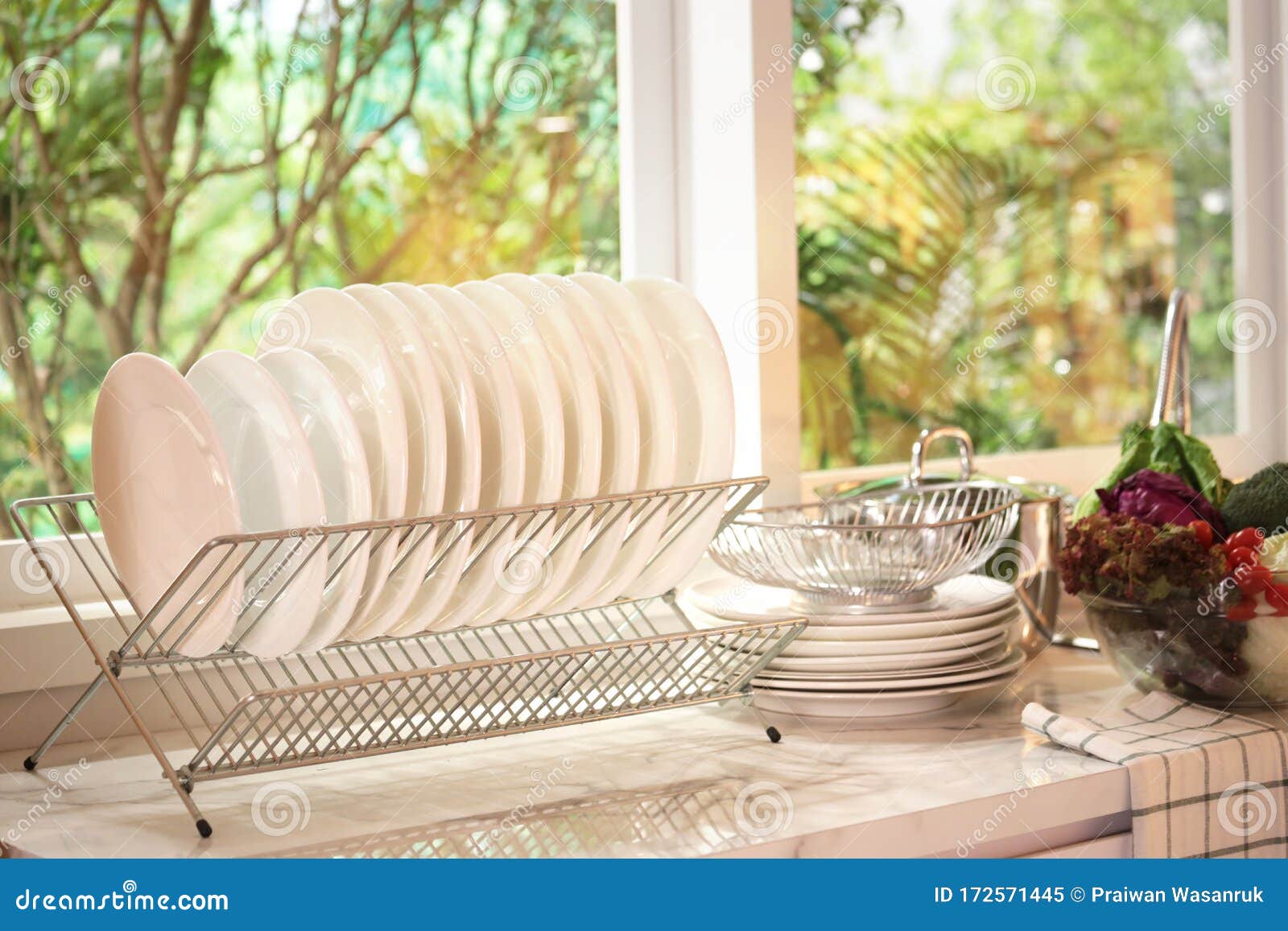 Dishes stack after washing stock image. Image of objects - 172571445