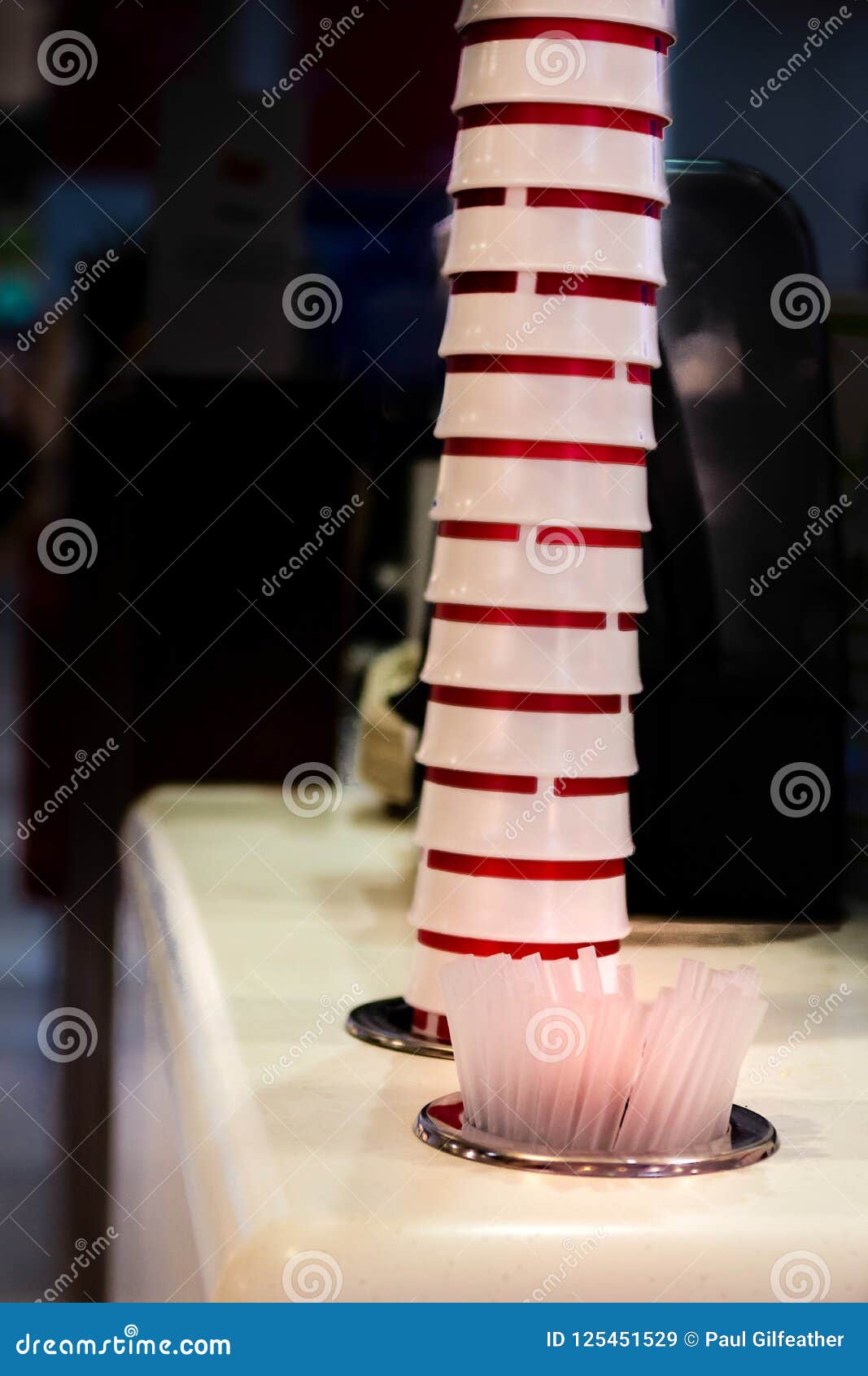 Stack of Cups and Straws stock image. Image of lunch - 125451529