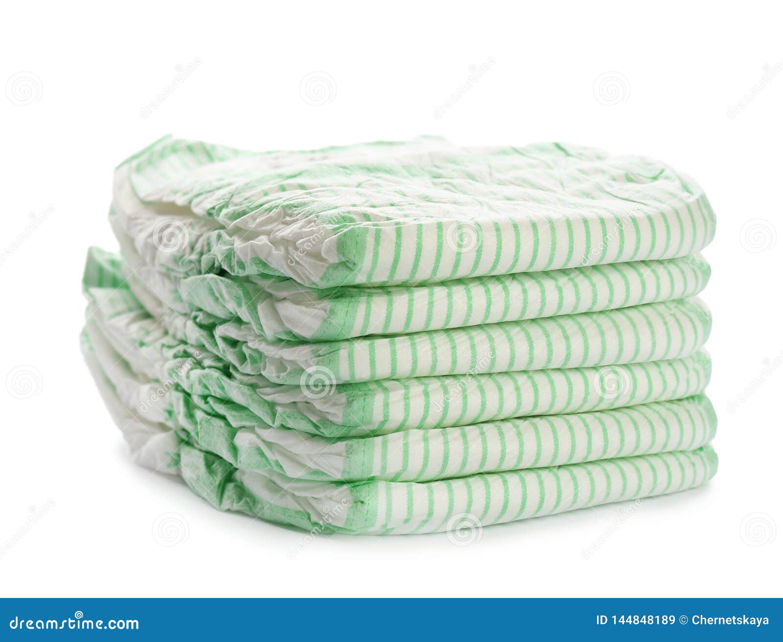 Stack of Disposable Diapers on White. Baby Accessories Stock Image ...